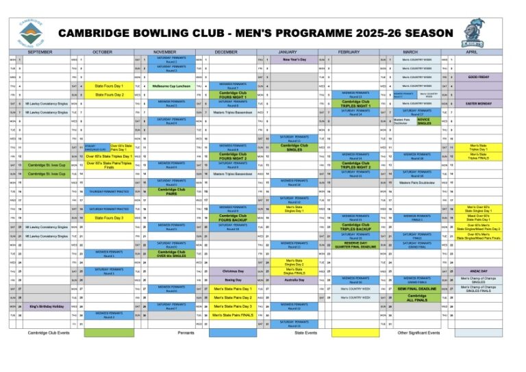 Bowls Calendar | Cambridge Bowling Club
